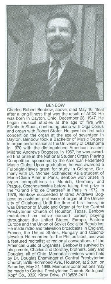 MAY 16 1988 - BENBOW CHARLES