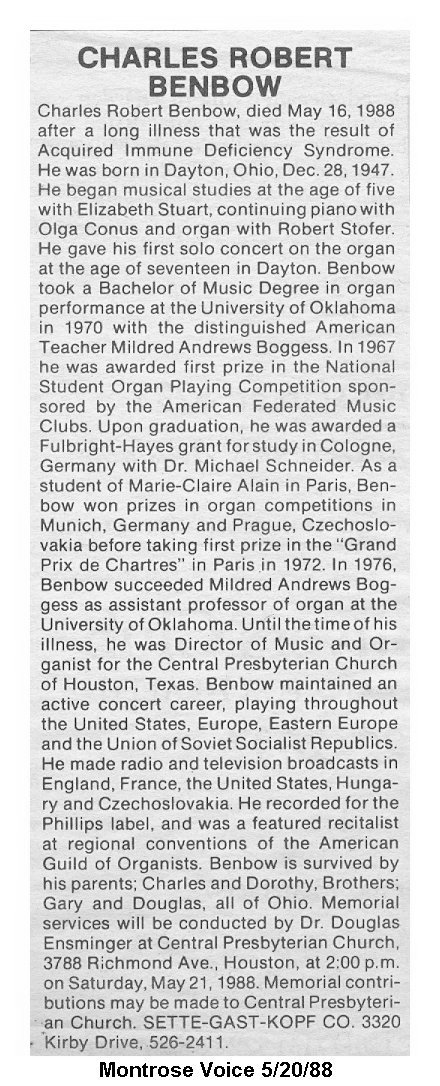 MAY 16 1988 - BENBOW CHARLES